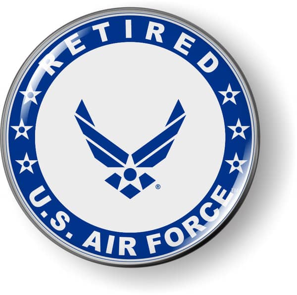 U.S. Air Force Retired Symbol Domed Emblem - BestLicensePlateFrames.com