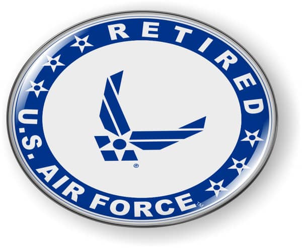U.S. Air Force Retired Symbol Domed Emblem - BestLicensePlateFrames.com