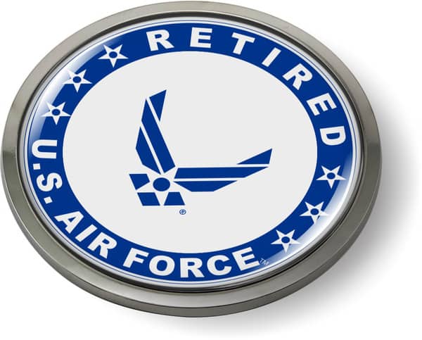 U.S. Air Force Retired Symbol Domed Emblem - BestLicensePlateFrames.com