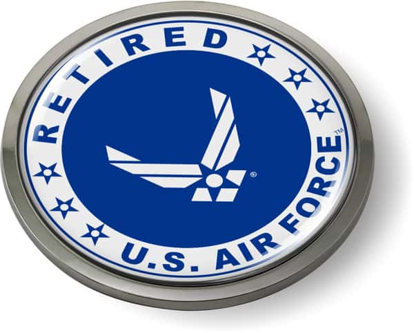 U.S. Air Force Retired Symbol Domed Emblem - BestLicensePlateFrames.com