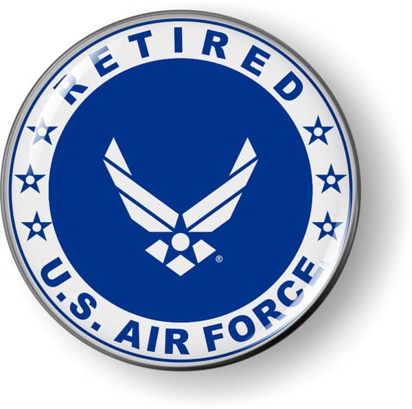 U.S. Air Force Retired Symbol Domed Emblem - BestLicensePlateFrames.com