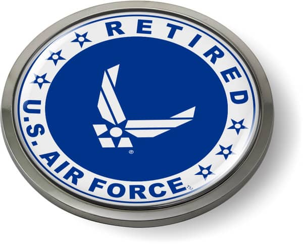U.S. Air Force Retired Symbol Domed Emblem - BestLicensePlateFrames.com