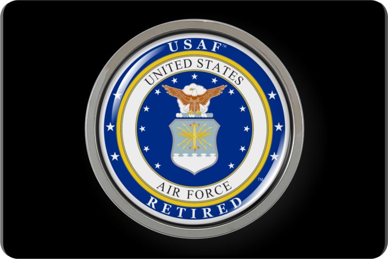 U.S. Air Force Retired - Tow Hitch Cover with Chrome Metal Emblem